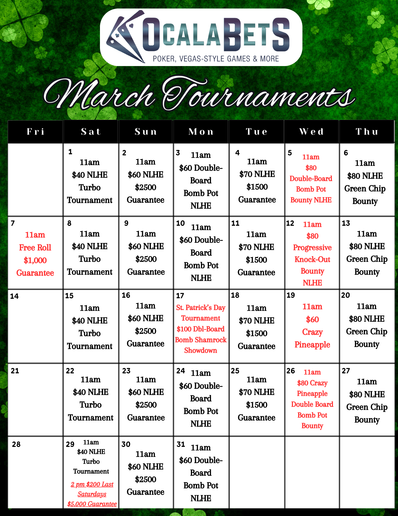 Tournament calendar - OcalaBetS